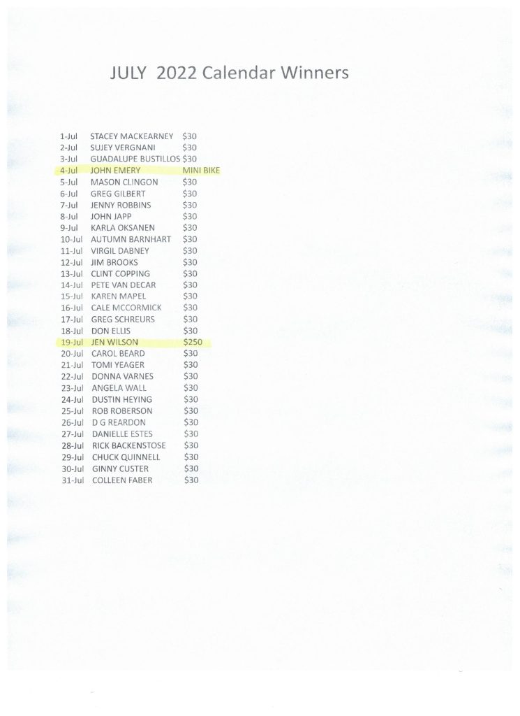 Calendar Winners – VFW THUNDER BASIN CENTENNIAL POST 7756